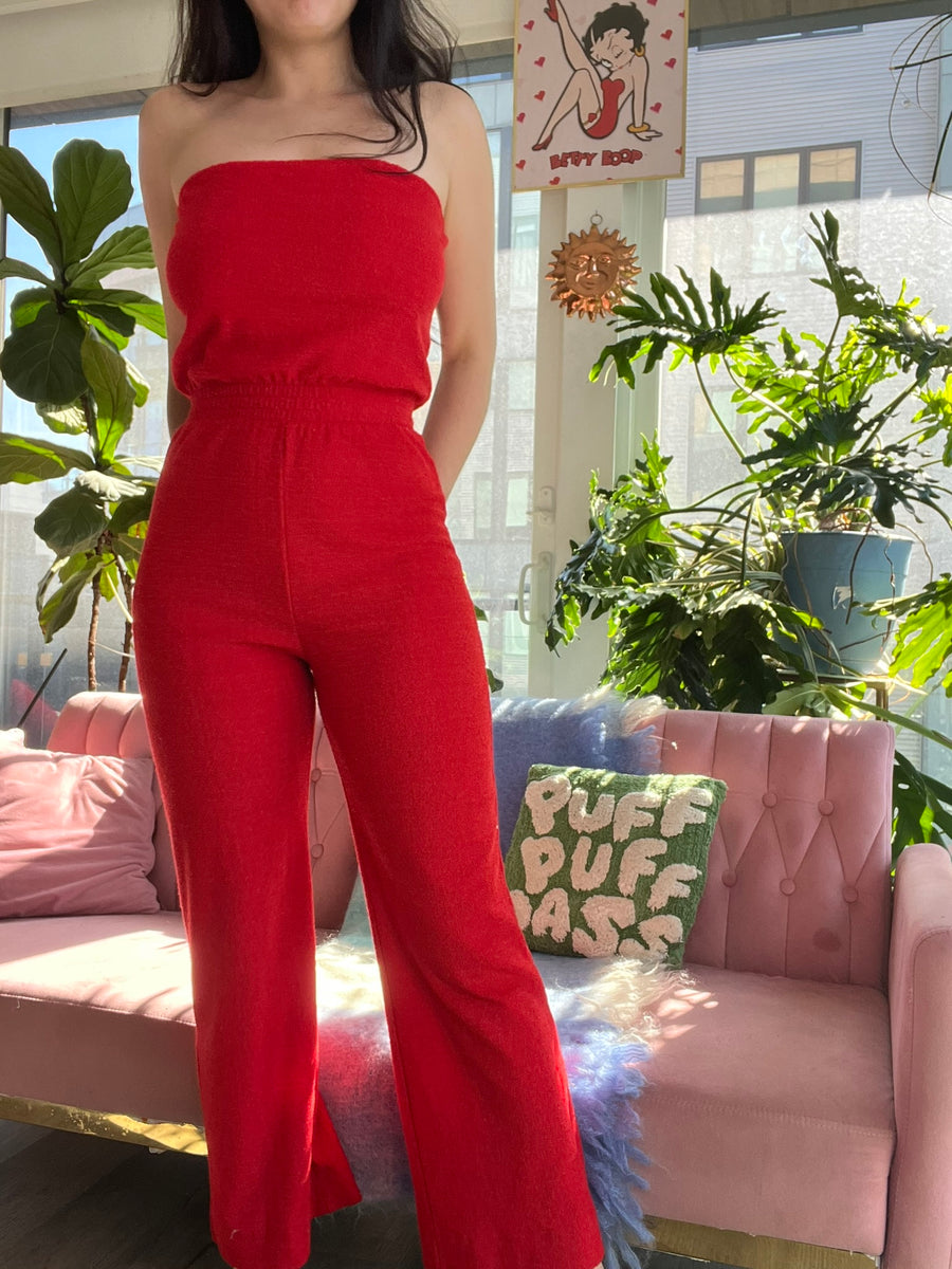 70s Vintage Red Terry Cloth Jumpsuit – Elektra Vintage
