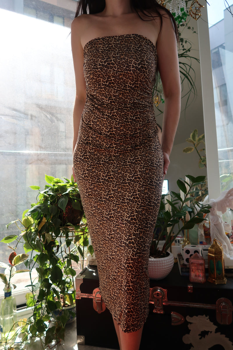 2000s Leopard Print Strapless Midi Dress – Elektra Vintage