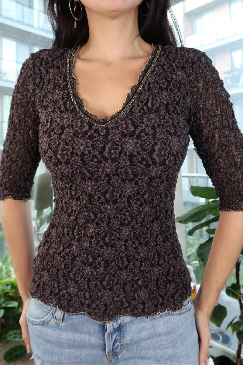 Vintage 2000s Plum Purple Lace V-Neck Top – Elektra Vintage