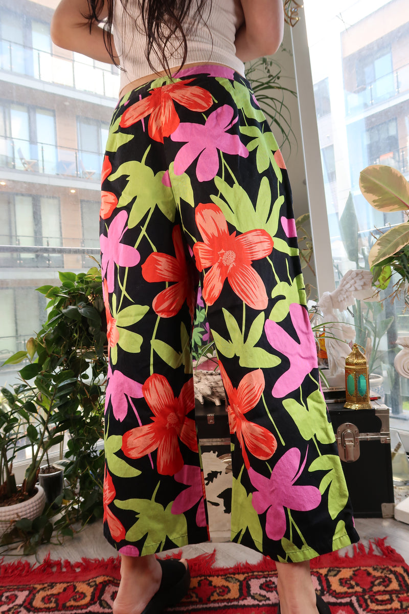 Vintage Bright Tropical Floral Pants - Floral Wide Leg Bottoms ...
